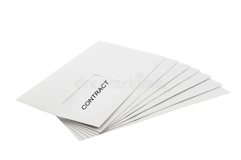 Contract on Batch of Envelopes Isolated on White Stock Photo - Image of ...