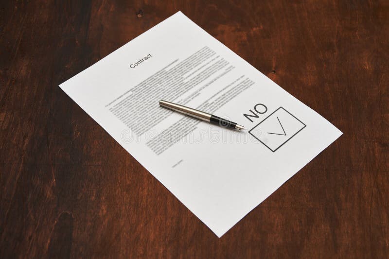 Contract Blank for Rejection Signed No. Ink Pen Lies on Paper Stock ...
