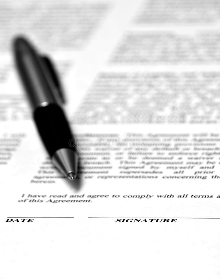 Contract on Desk with Black Pen Stock Image - Image of paper, form ...