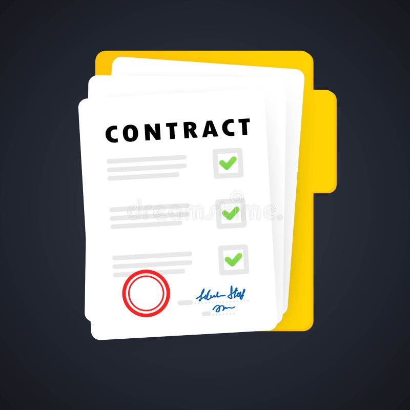 Contract Document. Folder Icon. Paper Documents in Folder with Stamp ...