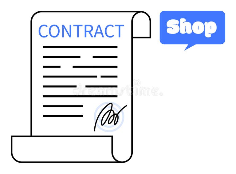 Digital Contract with Signature and Shop Notification Bubble Stock ...