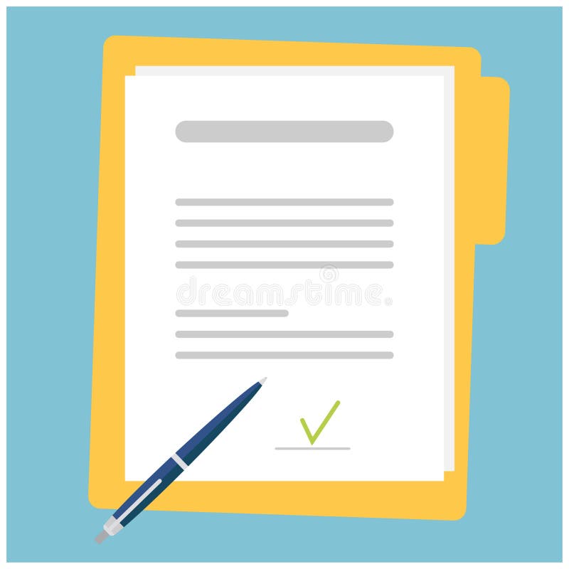 Contract or Document Signing Icon. Document, Folder with Stamp, Text ...