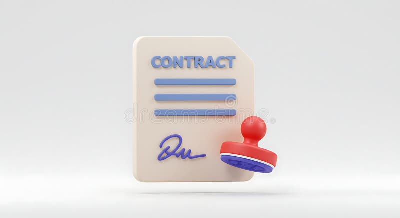Contract Document with Stamp Illustration for Agreement Confirmation ...