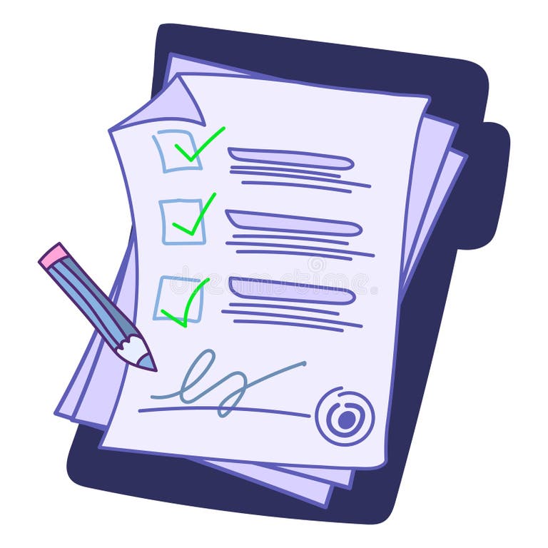 Contract Documents Folder with Stamp and Abstract Text with Signature ...