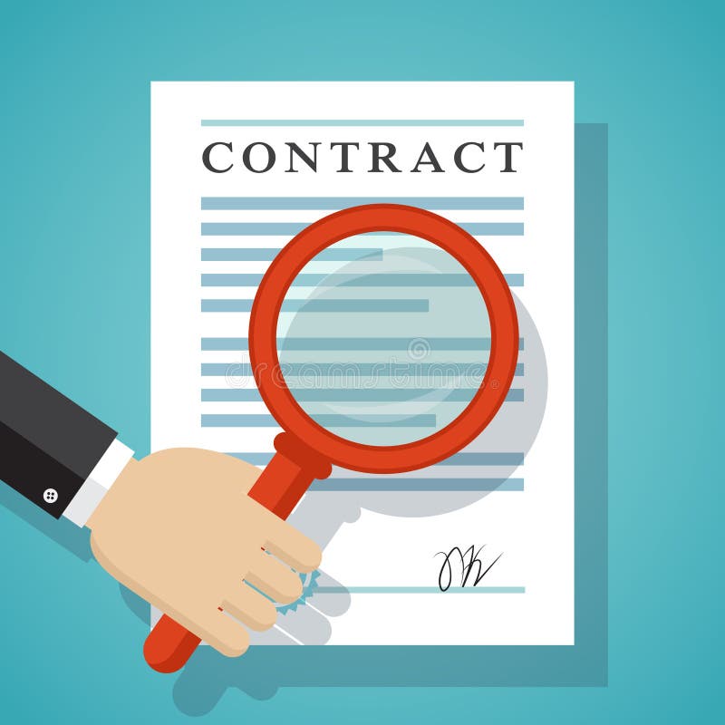 Contract Inspection Concept. Hands Holding Magnifying Glass Over a ...