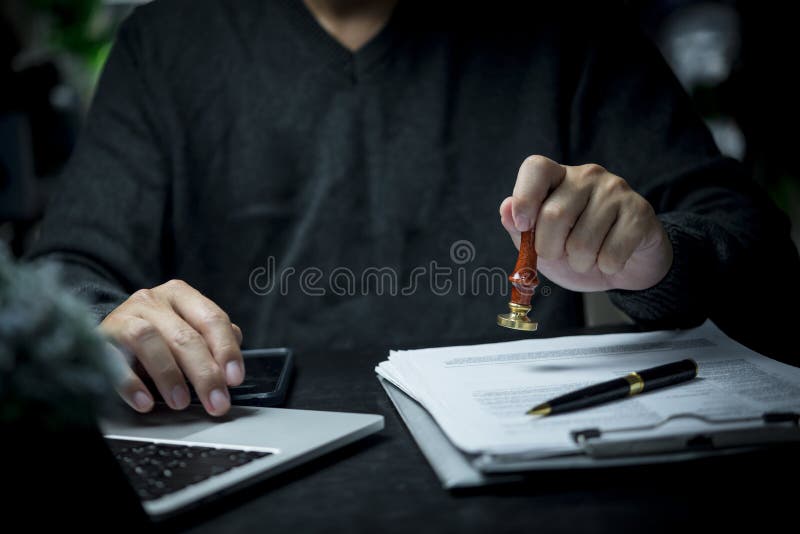 Contract Law or Paper Work Business and Finance Document Rubber Stamp ...