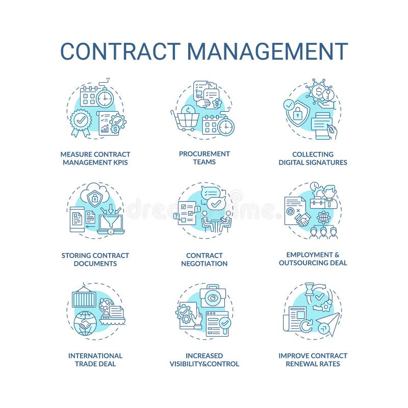 Contract Management Concept Icons Set Stock Vector - Illustration of ...