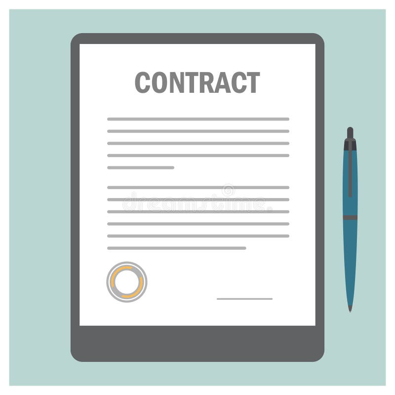 Contract Signature Icon. Document, Folder with Stamp, Text and Pen ...