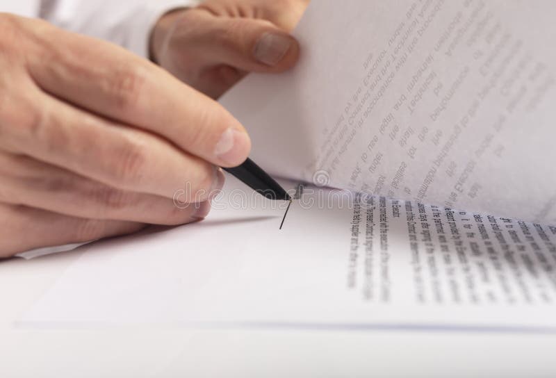 Contract Signing Concept. Businessman Hand with Pen Over Document ...