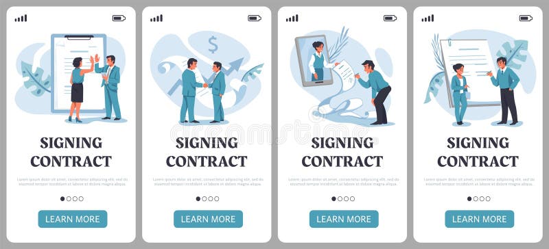 Contract Signing. Documents Signature. Mobile App Interface. Smartphone ...