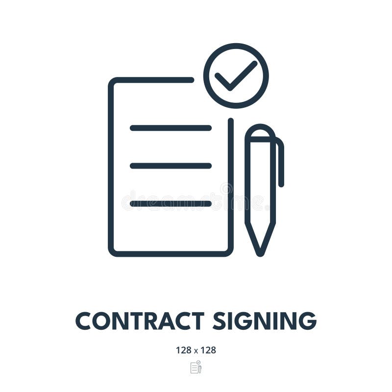 Contract Signing Icon. Document, Agreement, Signature. Editable Stroke ...