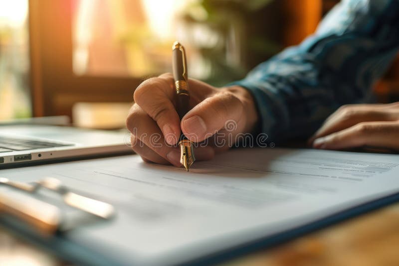 Contract Signing with Luxury Pen and Modern Laptop in Professional ...