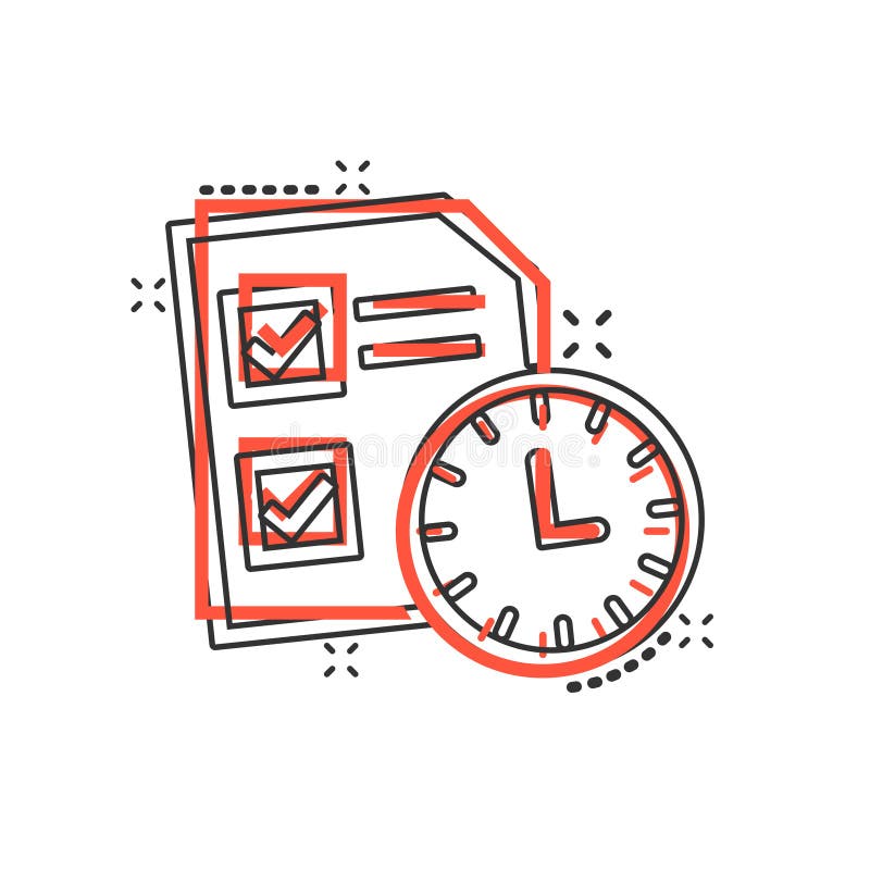 Contract Time Icon in Comic Style. Document with Clock Cartoon Vector ...