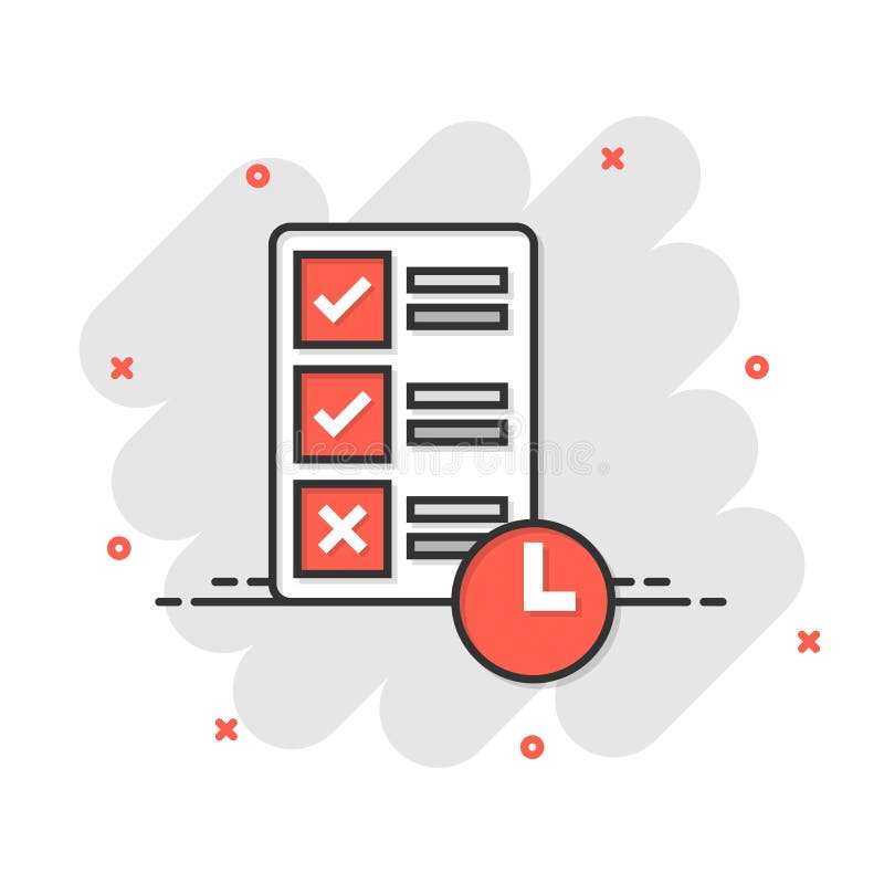 Contract Time Icon in Comic Style. Document with Clock Cartoon Vector ...