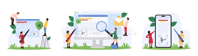 Contract Verification with Electronic Signature Set, Tiny People with ...