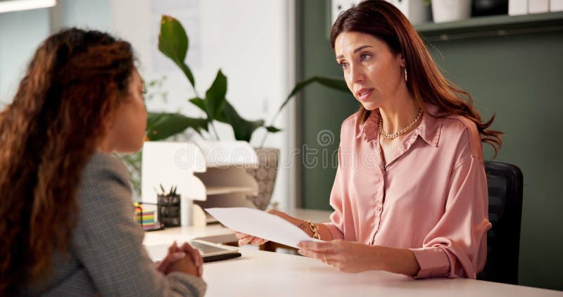 Contract, Woman and Advisor in Office for Interview, Information or ...