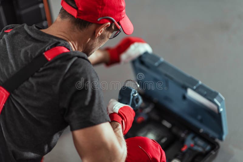 Contract Worker Preparing His Power Tools Stock Image - Image of ...