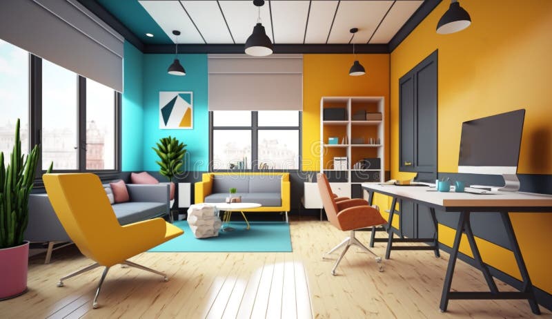 Contracted Office. Colorful Open Space Modern Office Interior Stock ...