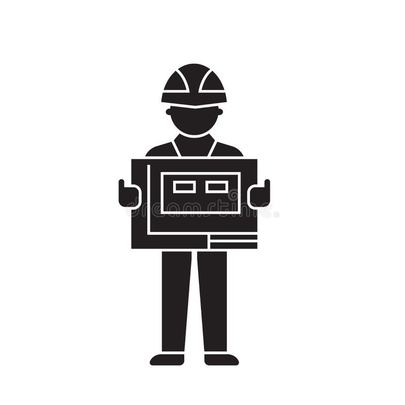 Architect Contractor Vector Line Icon, Sign, Illustration On Background ...