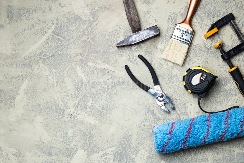 Contractor Building Tools Laid Out Flat Lay Stock Image - Image of ...