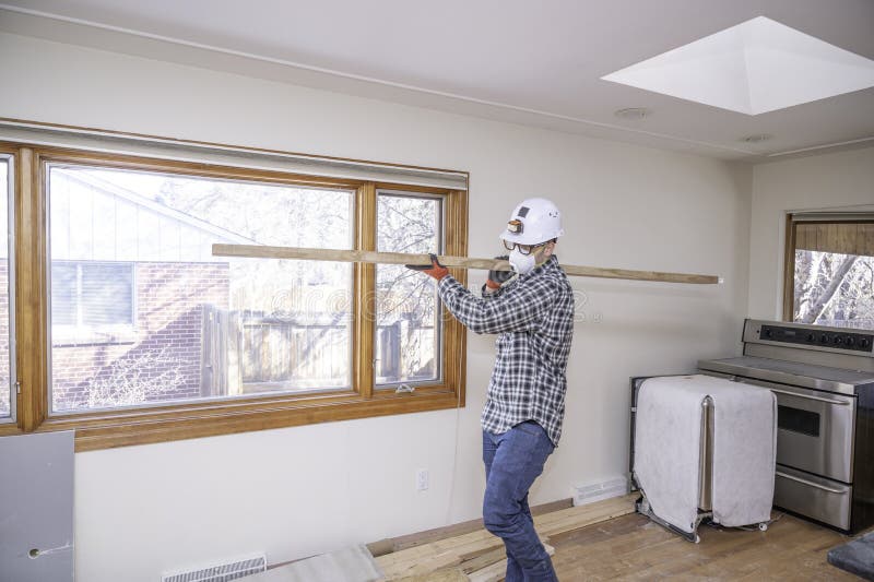 Contractor Inside Kitchen with Wood Stock Photo - Image of home, male ...