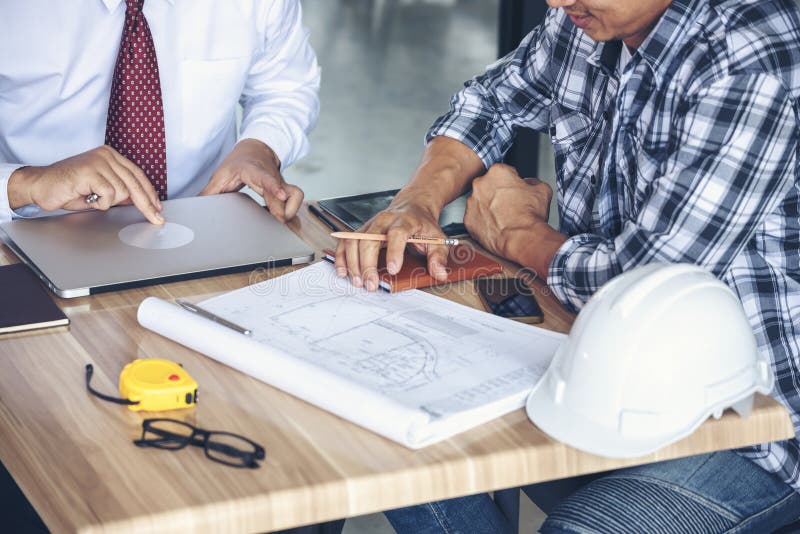 Contractor Construction Engineer Meeting Talking Together on Architect ...