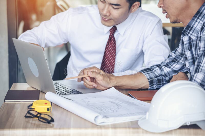 Contractor Construction Engineer Meeting Talking Together on Architect ...