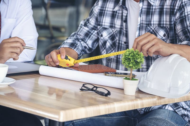 Contractor Construction Engineer Meeting Together on Architect Table at ...