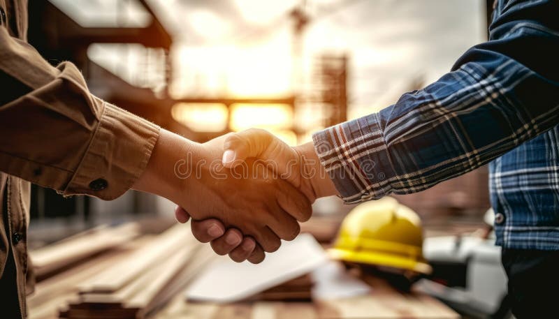 A Contractor and Engineer Shake Hands in Agreement Stock Illustration ...