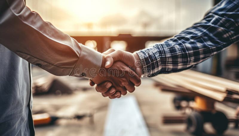 A Contractor and Engineer Shake Hands in Agreement Stock Illustration ...