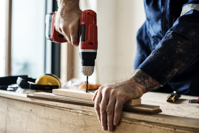 Contractor Handyman Working and Using Screwdriver Stock Image - Image ...