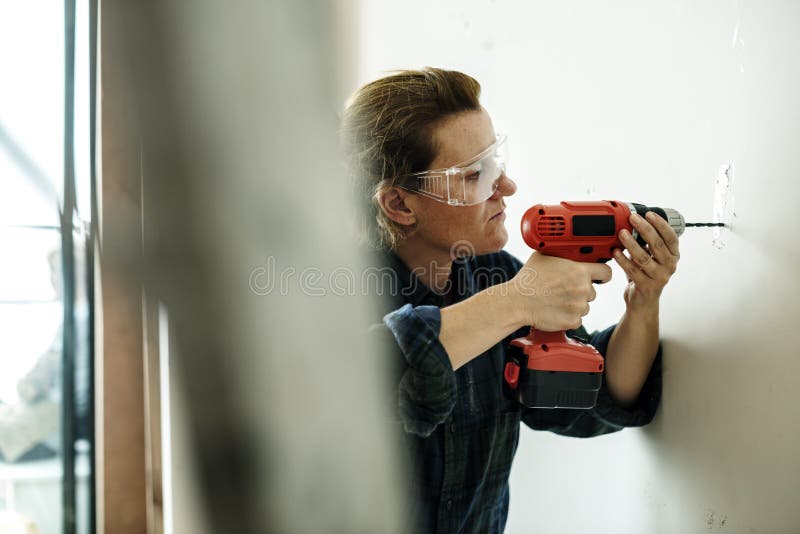 Contractor Handyman Working and Using Screwdriver Stock Image - Image ...