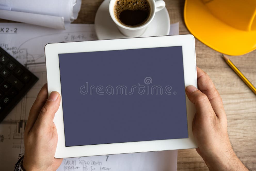 Contractor Holding Tablet Pc Stock Image - Image of meter, architecture ...