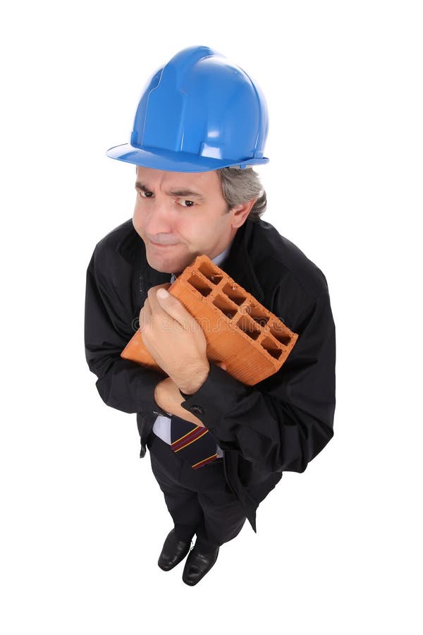 Contractor hugging brick stock photo. Image of holds - 13315924