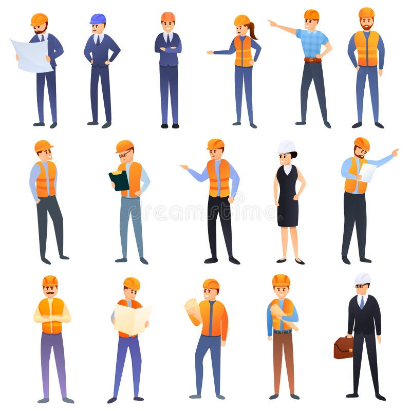 Contractor Icons Set, Cartoon Style Stock Vector - Illustration of ...