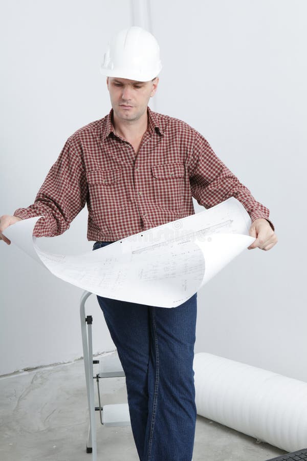 Contractor Looking Blueprints Stock Photo - Image of professional ...