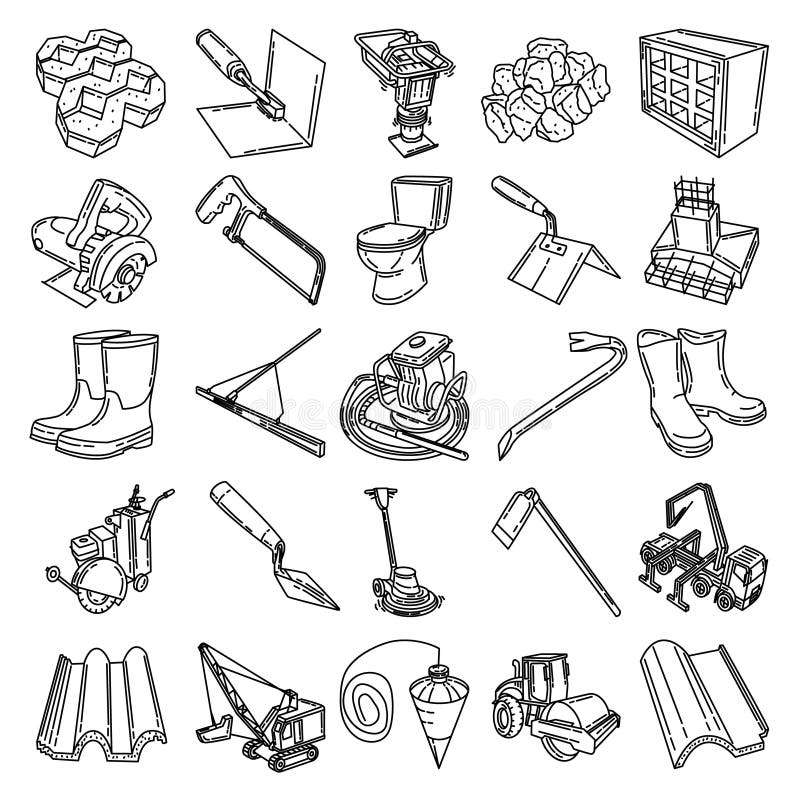 Contractor-3 Set Icon Vector. Doodle Hand Drawn or Outline Icon Style ...