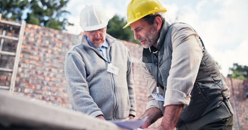 Contractor, Meeting and People on Construction Site for Floor Plan ...