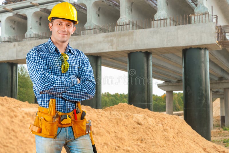 Contractor Near the Bridge Under Construction Stock Photo - Image of ...