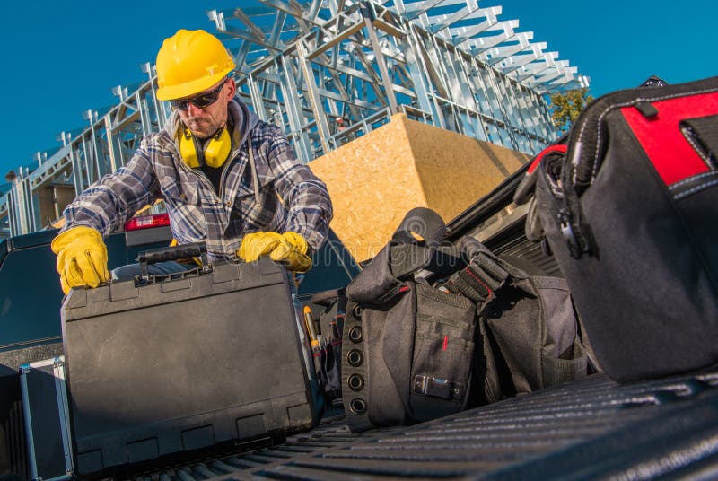 Contractor Packing Up His Tools after Finished Work Stock Photo - Image ...