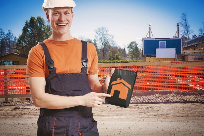 Contractor Showing Digital Tablet Stock Photo - Image of smiling ...
