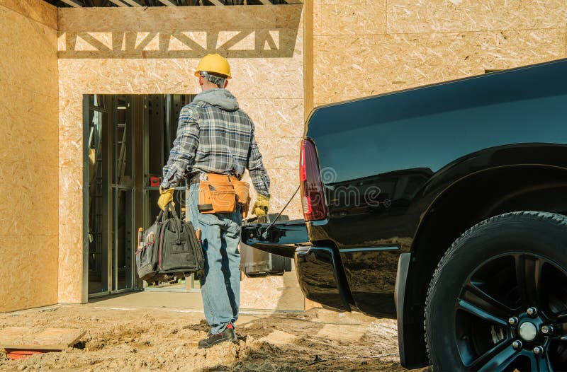 Contractor Unpacking before Work Stock Photo - Image of carrying, sand ...