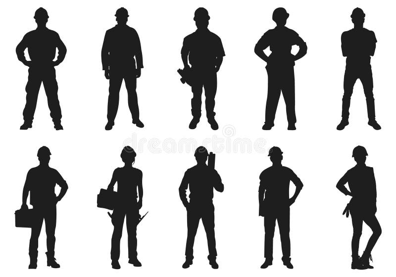 Contractor Worker and Ladder Silhouette Vector Illustration. Stock ...