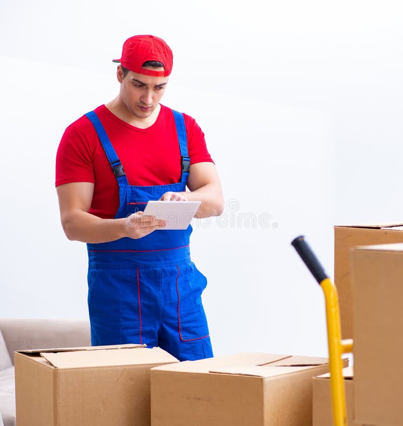 Contractor Worker Moving Boxes during Office Move Stock Photo - Image ...