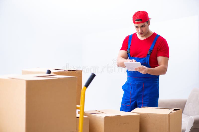The Contractor Worker Moving Boxes during Office Move Stock Image ...