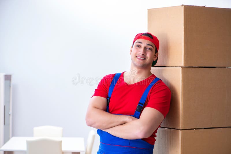 The Contractor Worker Moving Boxes during Office Move Stock Photo ...