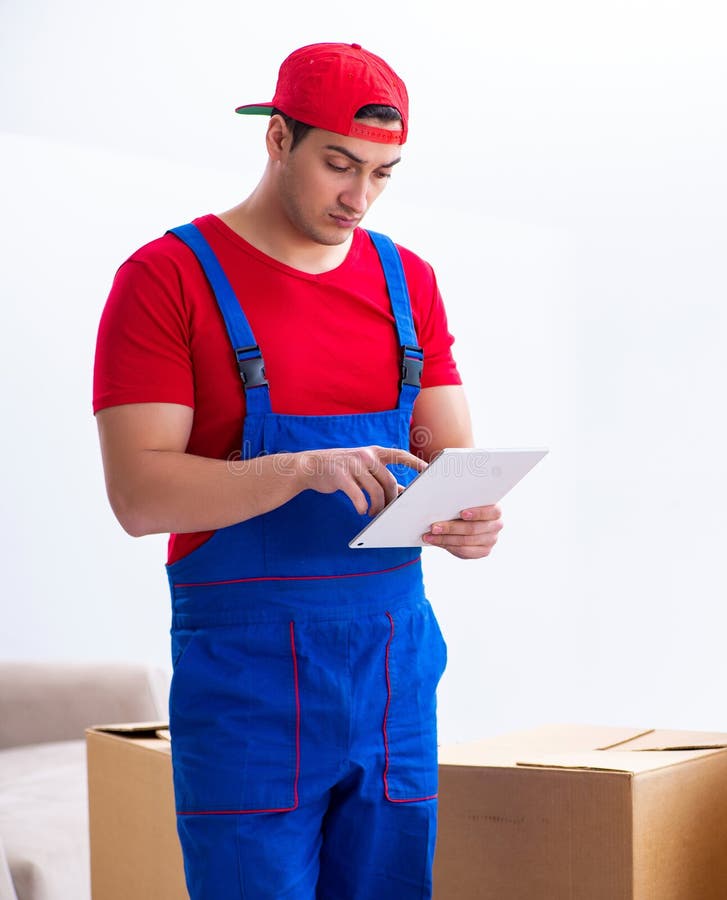 Contractor Worker Moving Boxes during Office Move Stock Photo - Image ...