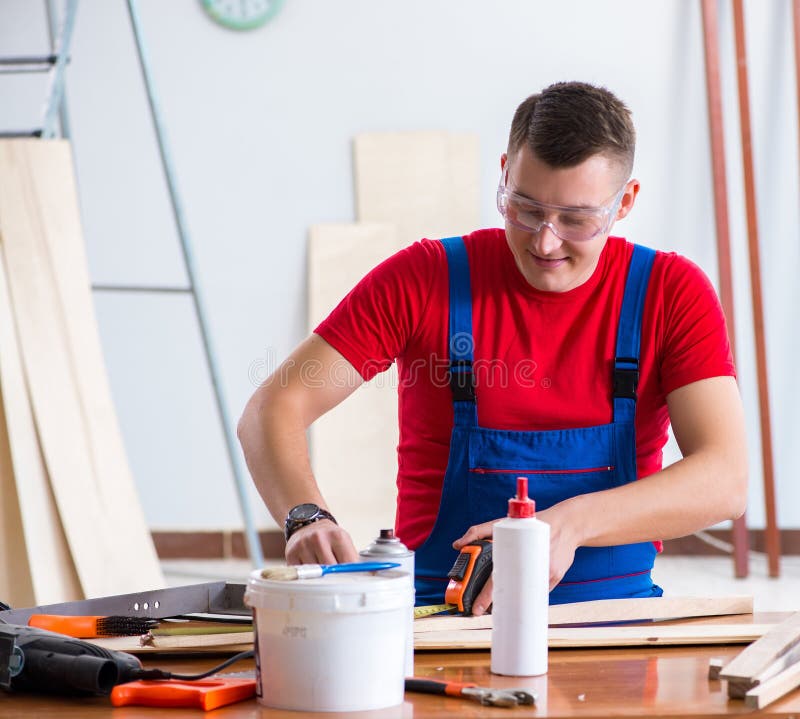 Contractor Working in the Workshop Stock Photo - Image of parquet ...
