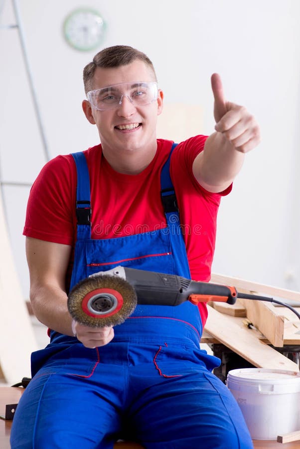 Contractor Working in the Workshop Stock Image - Image of plywood ...