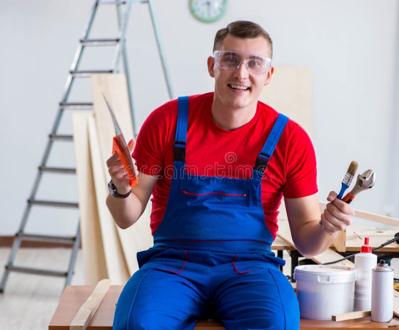 Contractor Working in the Workshop Stock Image - Image of plank ...